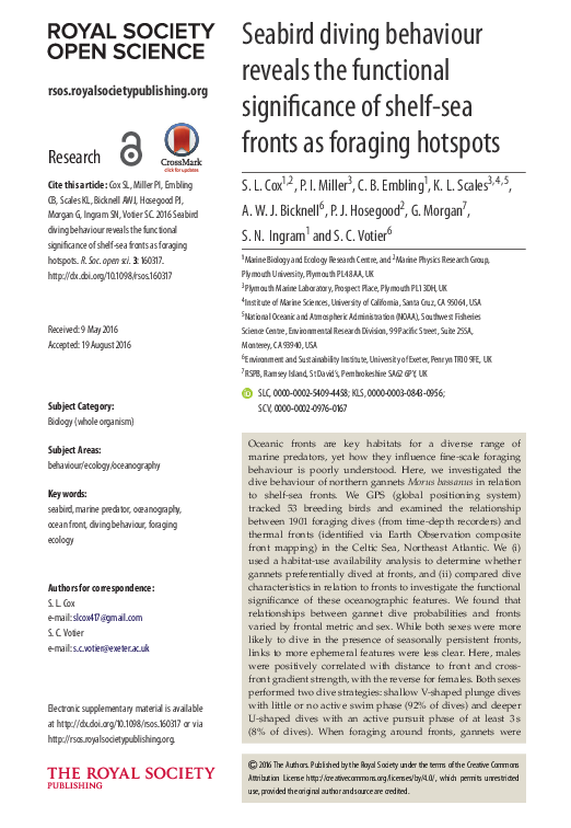 (PDF) Seabird diving behaviour reveals the functional significance of ...