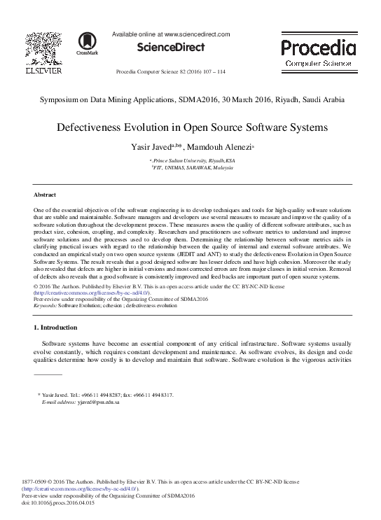 Pdf Defectiveness Evolution In Open Source Software Systems