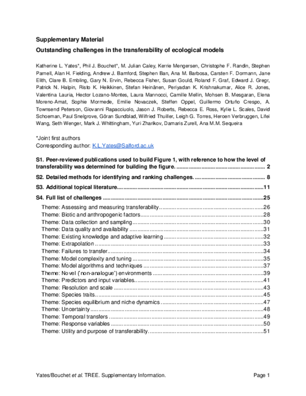 (PDF) Outstanding Challenges in the Transferability of Ecological ...