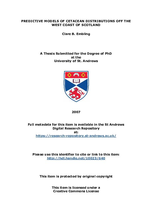 (PDF) Predictive models of cetacean distributions off the west coast of ...