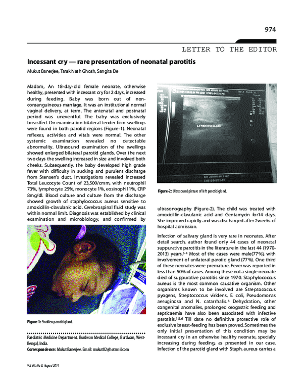 (PDF) Incessant cry--rare presentation of neonatal parotitis