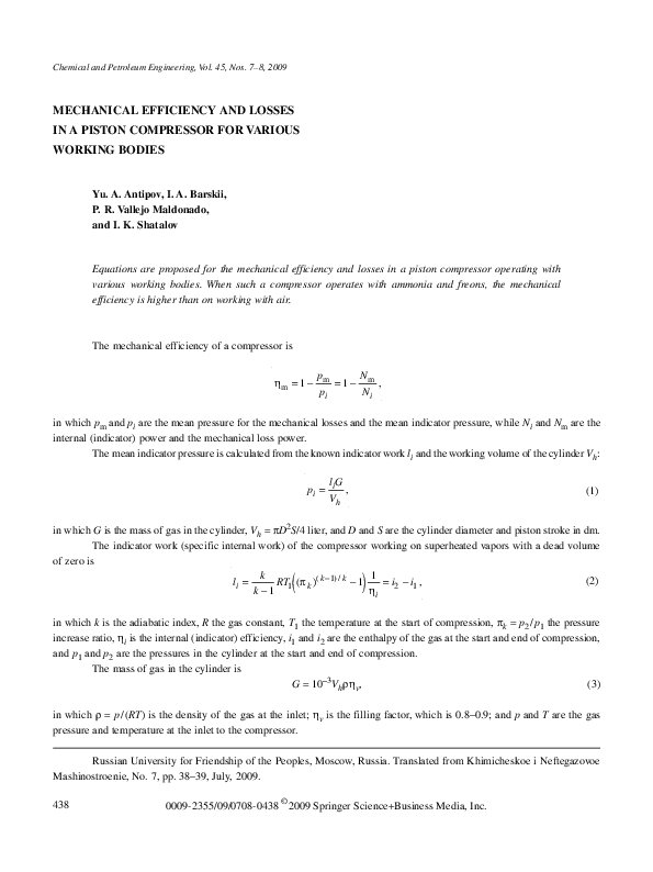 (PDF) Mechanical efficiency and losses in a piston compressor for ...