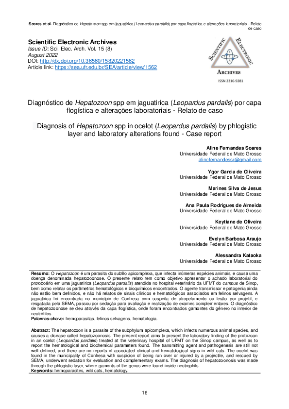 (PDF) Diagnóstico de Hepatozoon spp em jaguatirica (Leopardus pardalis ...