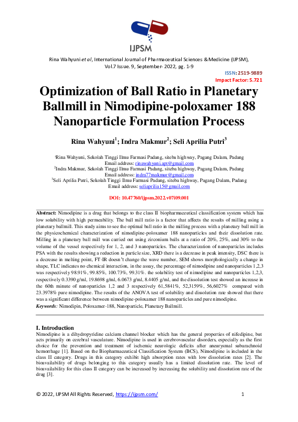 (PDF) Optimization of Ball Ratio in Planetary Ballmill in Nimodipine ...