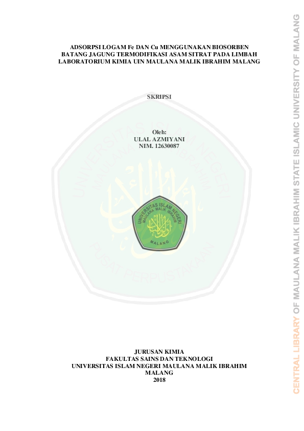 (PDF) Adsorpsi logam Fe dan Cu menggunakan biosorben batang jagung ...