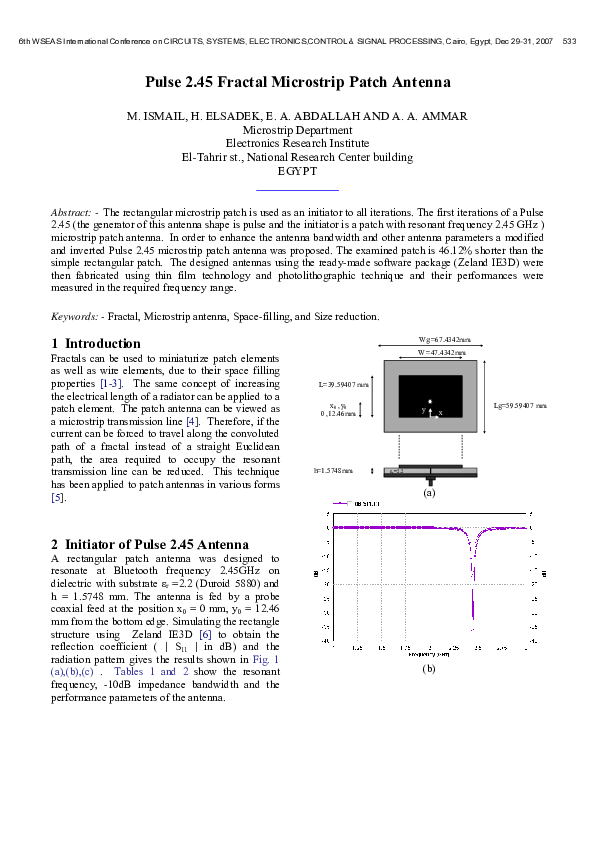 (PDF) Pulse 2.45 Fractal Microstrip Patch Antenna