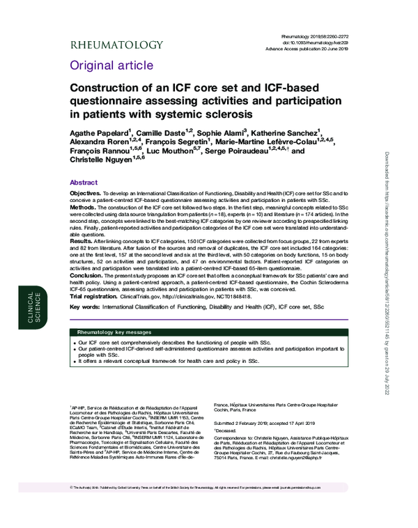 (PDF) Construction of an ICF core set and ICF-based questionnaire ...