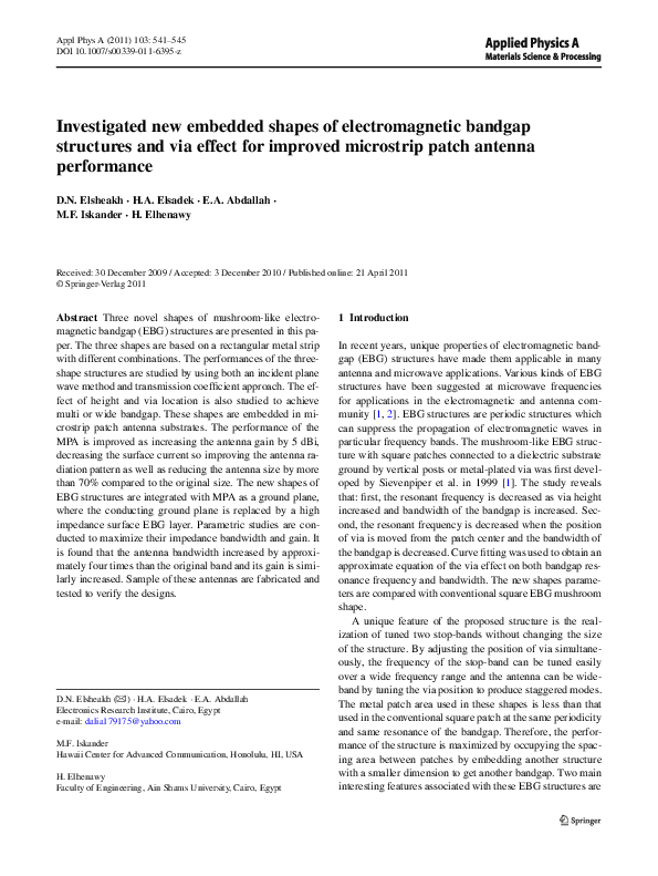 (PDF) Investigated new embedded shapes of electromagnetic bandgap ...