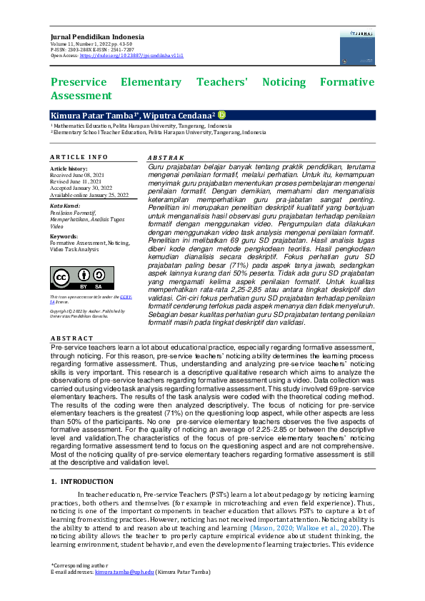 (PDF) Preservice Elementary Teachers' Noticing Formative Assessment
