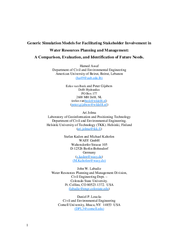 (PDF) 1 Generic Simulation Models for Facilitating Stakeholder Involvement in Water Resources ...