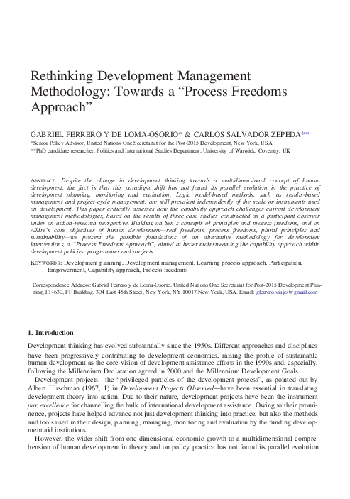 (PDF) Rethinking Development Management Methodology: Towards a “Process Freedoms Approach”