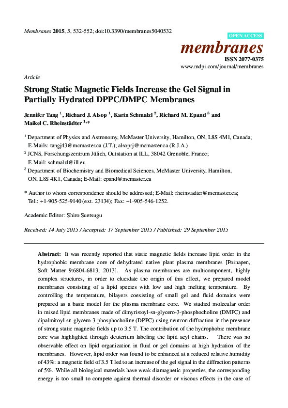(PDF) Article Strong Static Magnetic Fields Increase the Gel Signal in