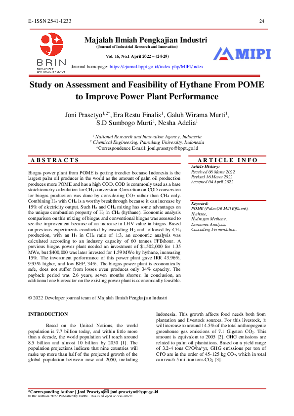 (PDF) Study on Assessment and Feasibility of Hythane From POME to ...