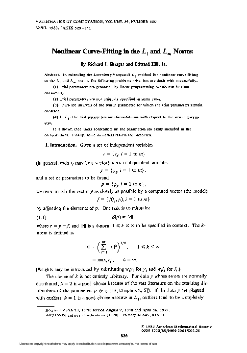 (PDF) Nonlinear curve-fitting in the $L\sb{1}$ and $L\sb{\infty ...