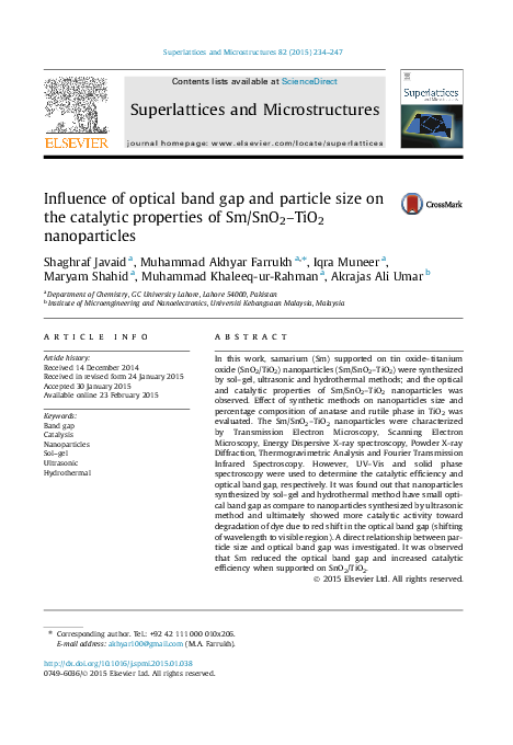 (PDF) Influence of optical band gap and particle size on the catalytic ...