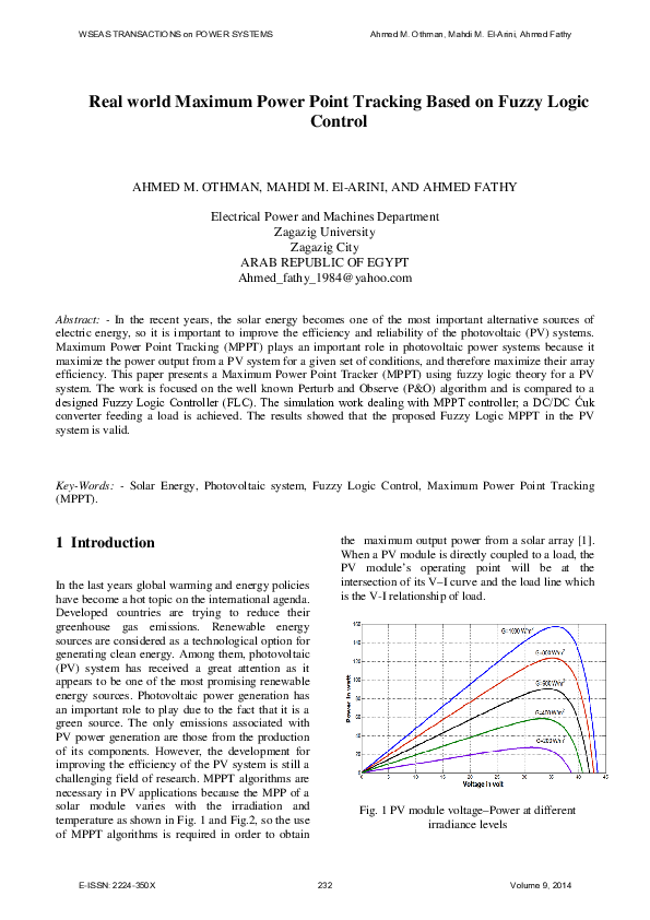 (PDF) Real world Maximum Power Point Tracking Based on Fuzzy Logic Control