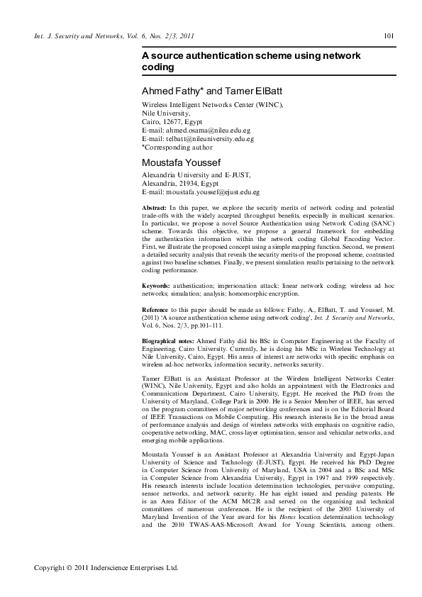 Pdf A Source Authentication Scheme Using Network Coding