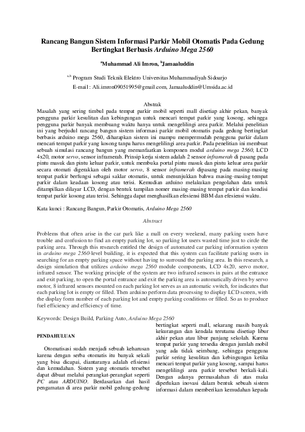(PDF) Rancang Bangun Sistem Informasi Parkir Mobil Otomatis Pada Gedung ...
