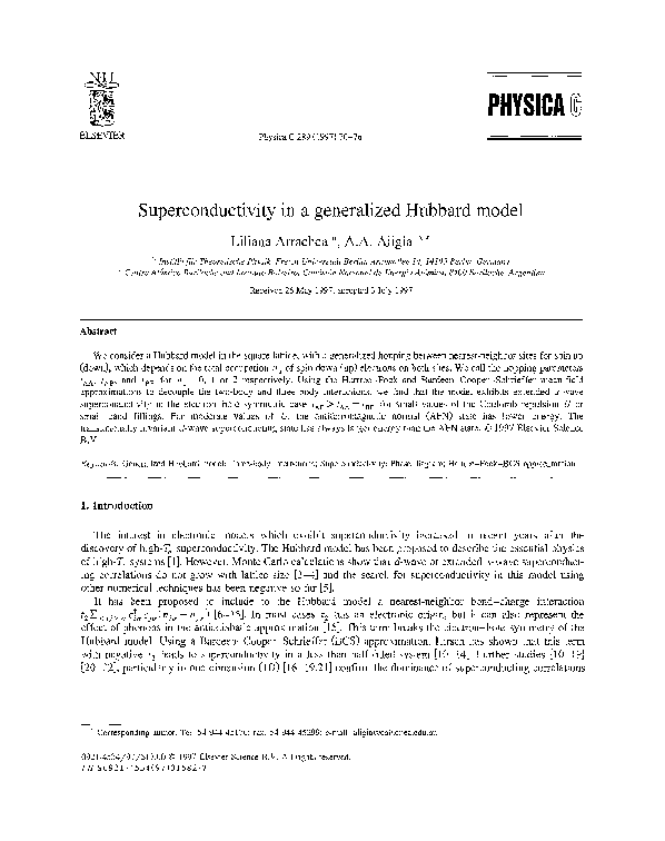 (PDF) Superconductivity in a generalized Hubbard model