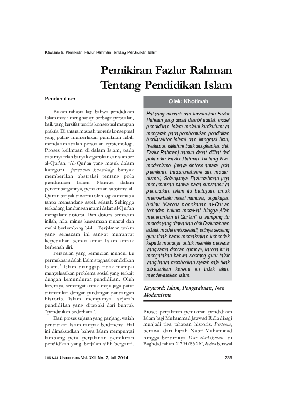 (PDF) Pemikiran Fazlur Rahman Tentang Pendidikan Islam