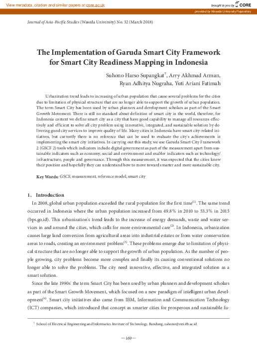 (PDF) The Implementation of Garuda Smart City Framework for Smart City Readiness Mapping in ...