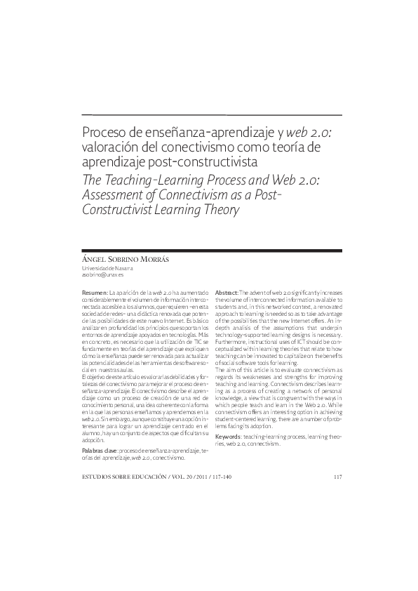 (PDF) The Teaching-Learning Process and Web 2.0: Assessment of Connectivism as a Post ...