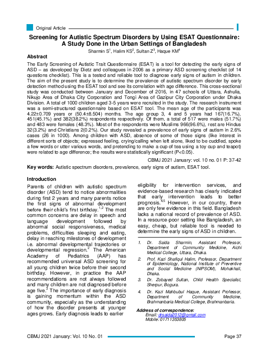 (PDF) Screening for Autistic Spectrum Disorders by Using ESAT ...