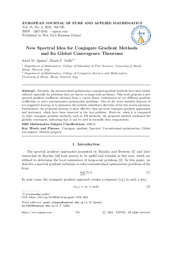 Pdf New Spectral Idea For Conjugate Gradient Methods And Its Global Convergence Theorems