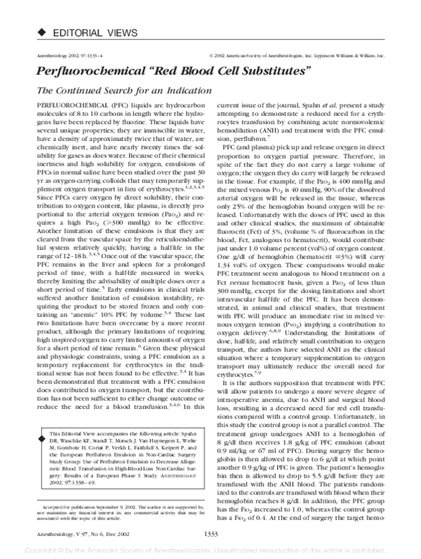 (PDF) Perfluorochemical “Red Blood Cell Substitutes” | Kevin Tremper ...