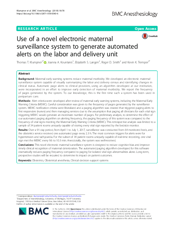 (PDF) Use of a novel electronic maternal surveillance system to ...
