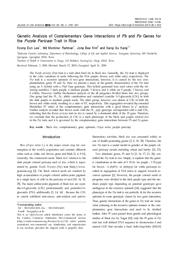 (PDF) Genetic Analysis of Complementary Gene Interactions of Pb and Pp Genes for the Purple ...