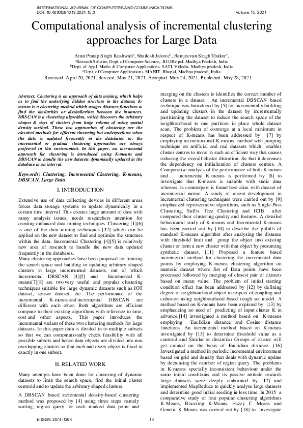 (PDF) Computational analysis of incremental clustering approaches for Large Data