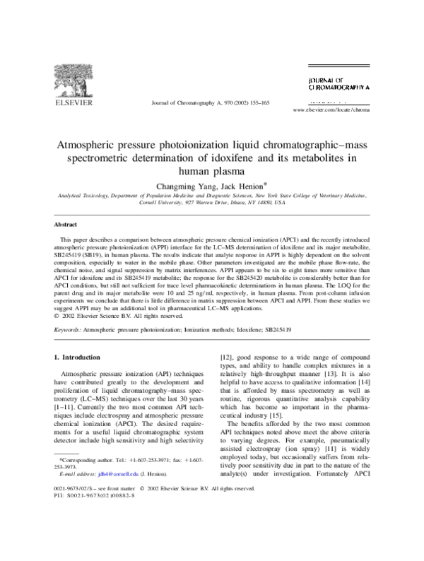 (PDF) Atmospheric pressure photoionization liquid chromatographic–mass ...