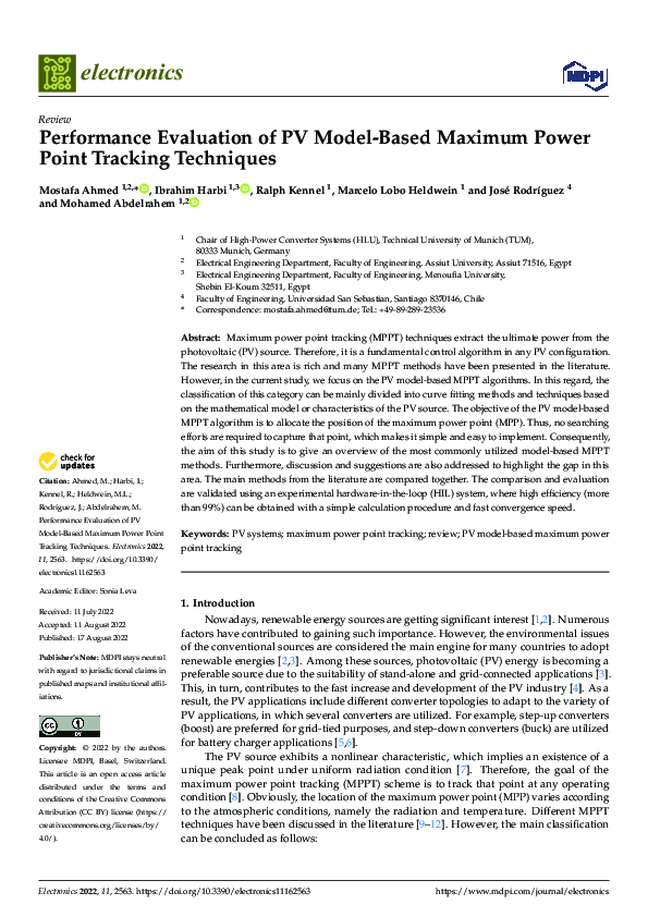 (PDF) Performance Evaluation of PV Model-Based Maximum Power Point Tracking Techniques