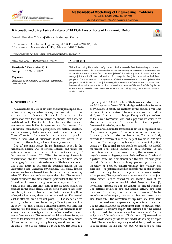 (PDF) Kinematic and Singularity Analysis of 10 DOF Lower Body of ...
