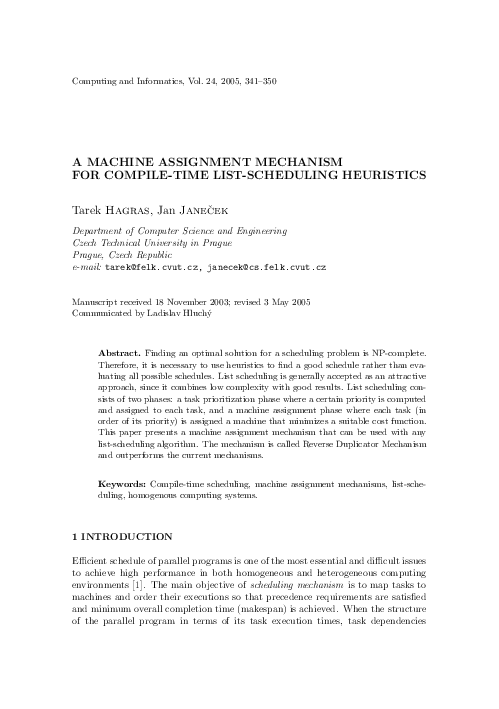(PDF) A Machine Assignment Mechanism for Compile-Time List-Scheduling Heuristics