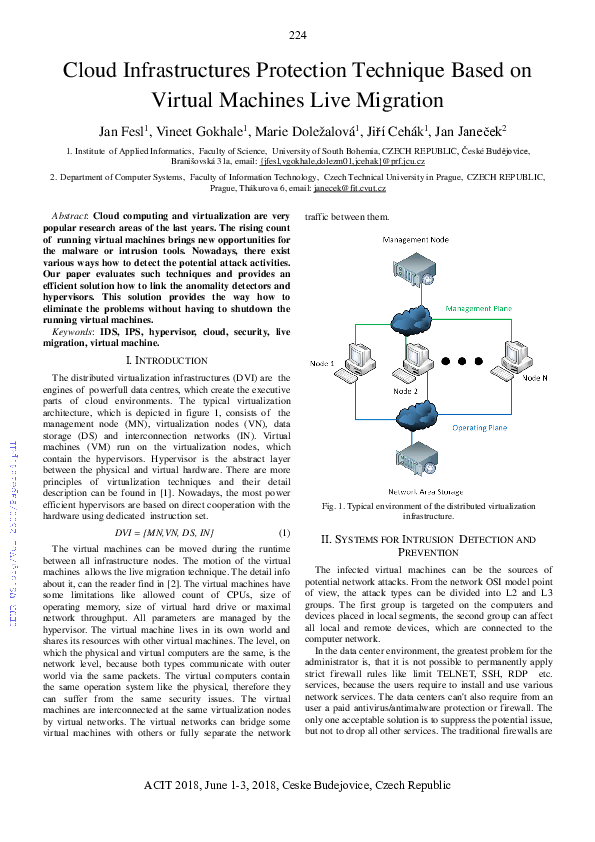 (PDF) Cloud Infrastructures Protection Technique Based on Virtual Machines Live Migration
