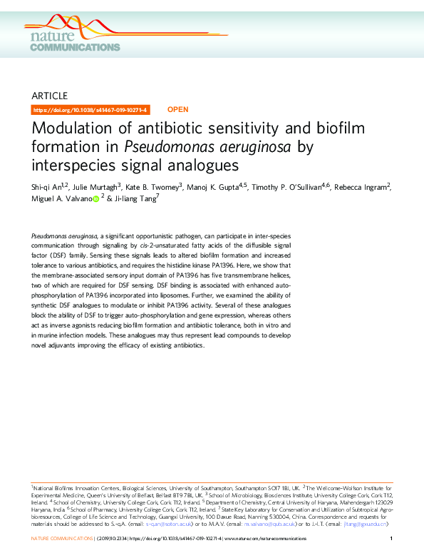 (PDF) Modulation of antibiotic sensitivity and biofilm formation in ...