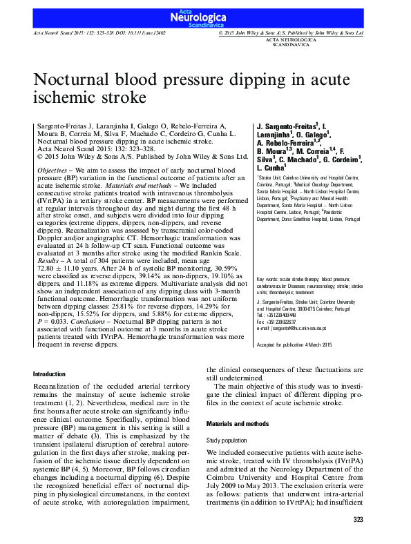 (PDF) Nocturnal blood pressure dipping in acute ischemic stroke