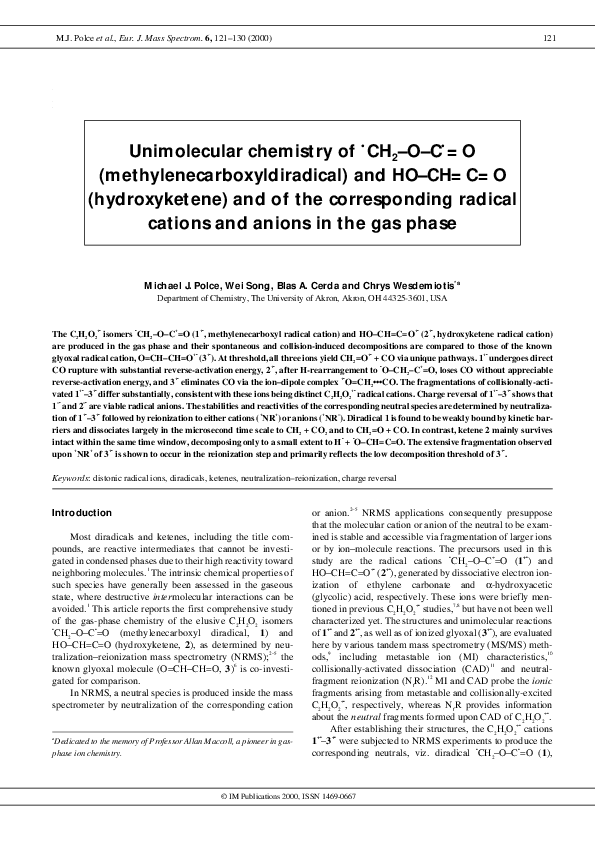 (PDF) Unimolecular chemistry of •CH2 O C•=O (methylenecarboxyldiradical ...