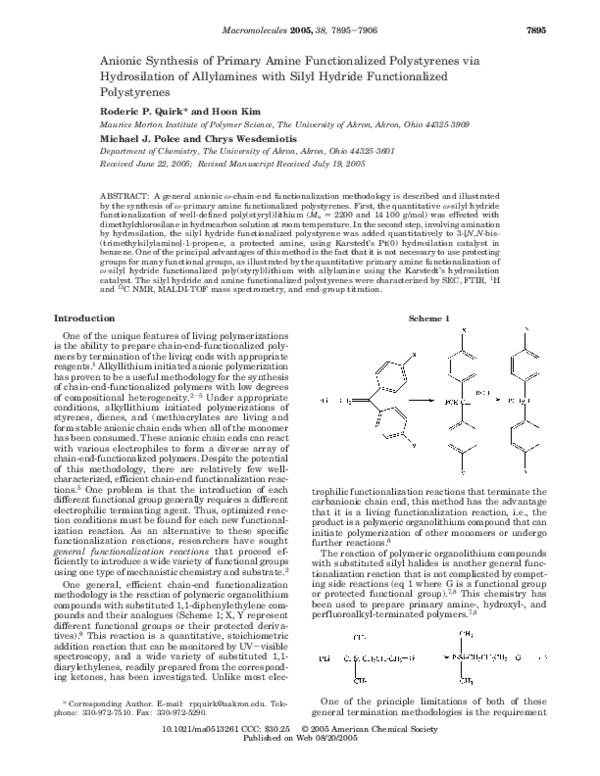 (PDF) Anionic Synthesis of Primary Amine Functionalized Polystyrenes ...