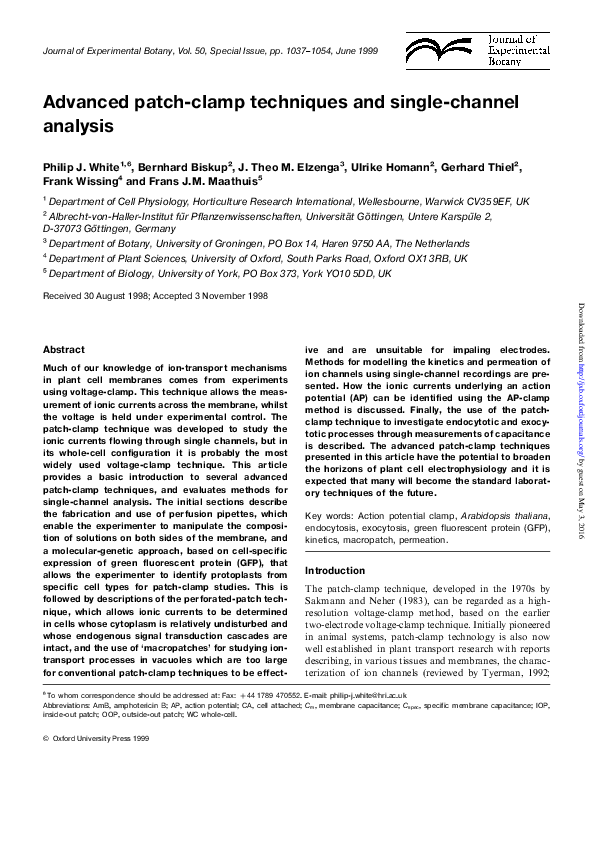 (PDF) Advanced patch-clamp techniques and single-channel analysis