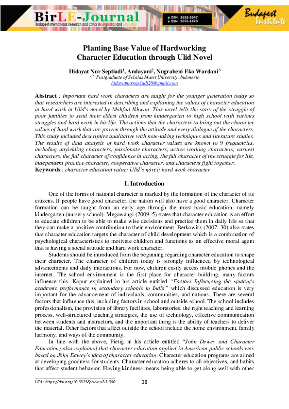 (PDF) Planting Base Value of Hardworking Character Education through ...