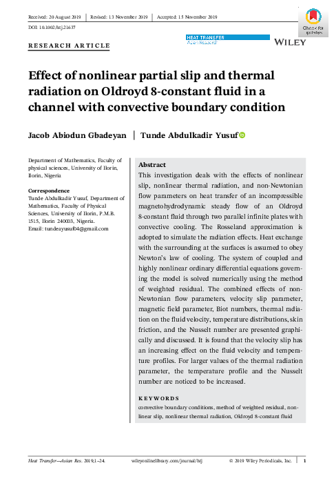 (PDF) Effect of nonlinear partial slip and thermal radiation on Oldroyd 8-constant fluid in a ...