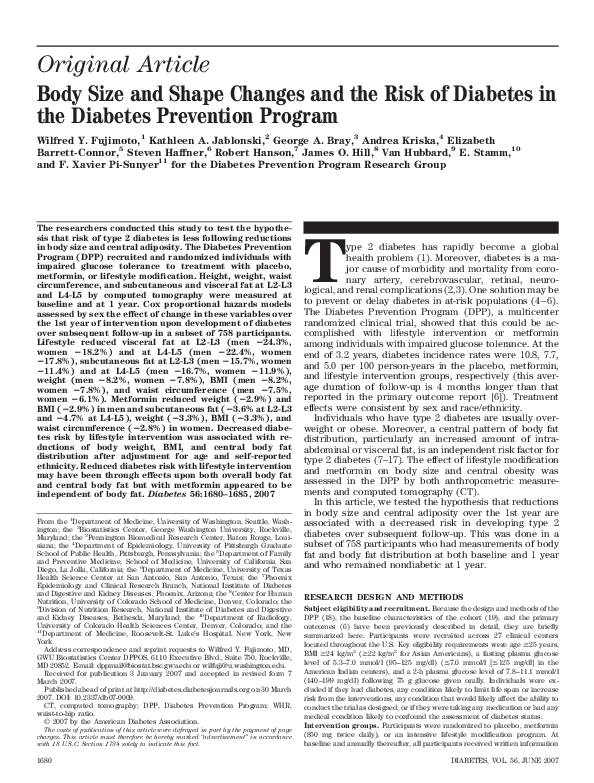 (PDF) Body Size and Shape Changes and the Risk of Diabetes in the ...