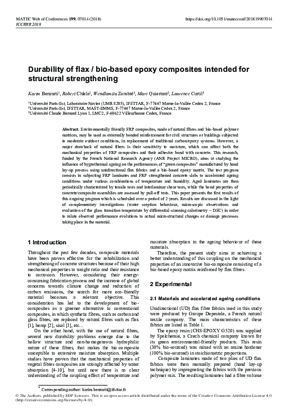 (PDF) Durability of flax/bio-based epoxy composites intended for ...