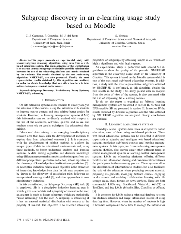 (PDF) Subgroup discovery in an e-learning usage study based on Moodle