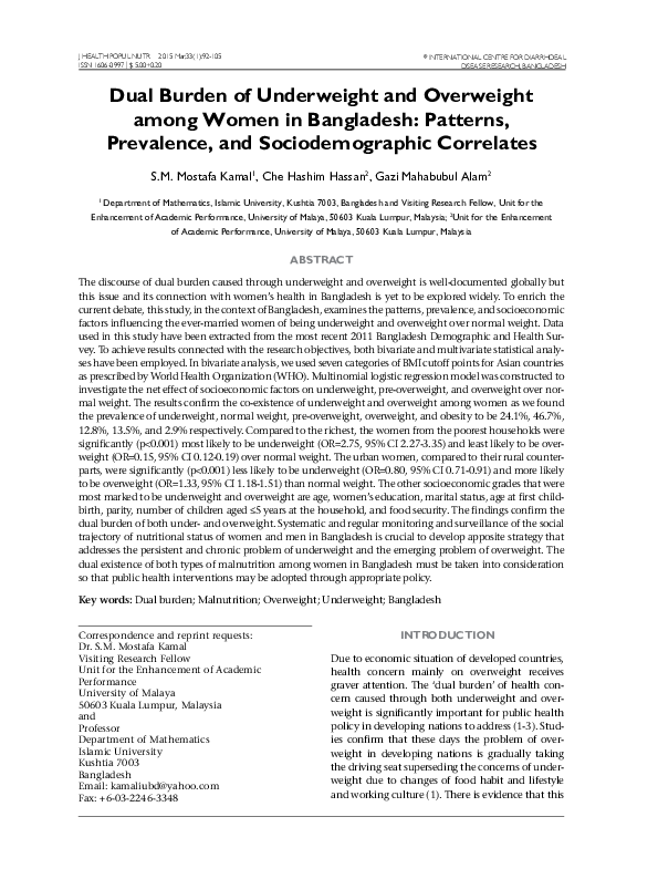 (PDF) Dual Burden of Underweight and Overweight among Women in ...