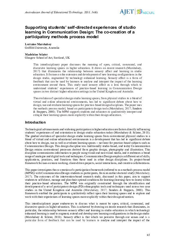 (PDF) Supporting students’ self-directed experiences of studio learning in Communication Design ...