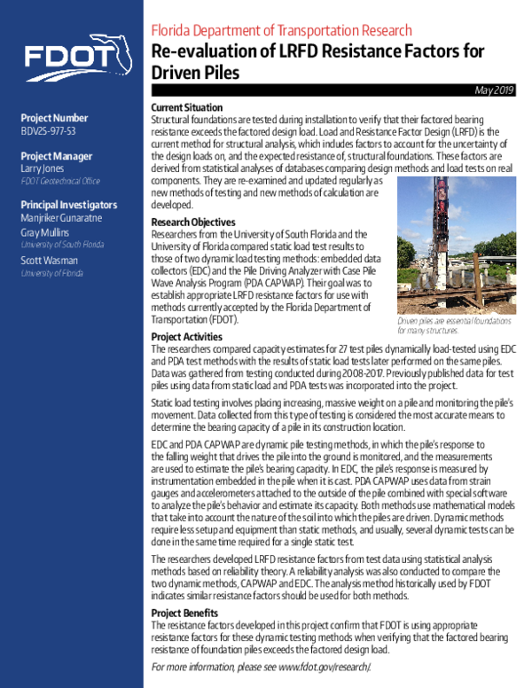 (PDF) Re-evaluation of LRFD Resistance Factors for Driven Piles ...
